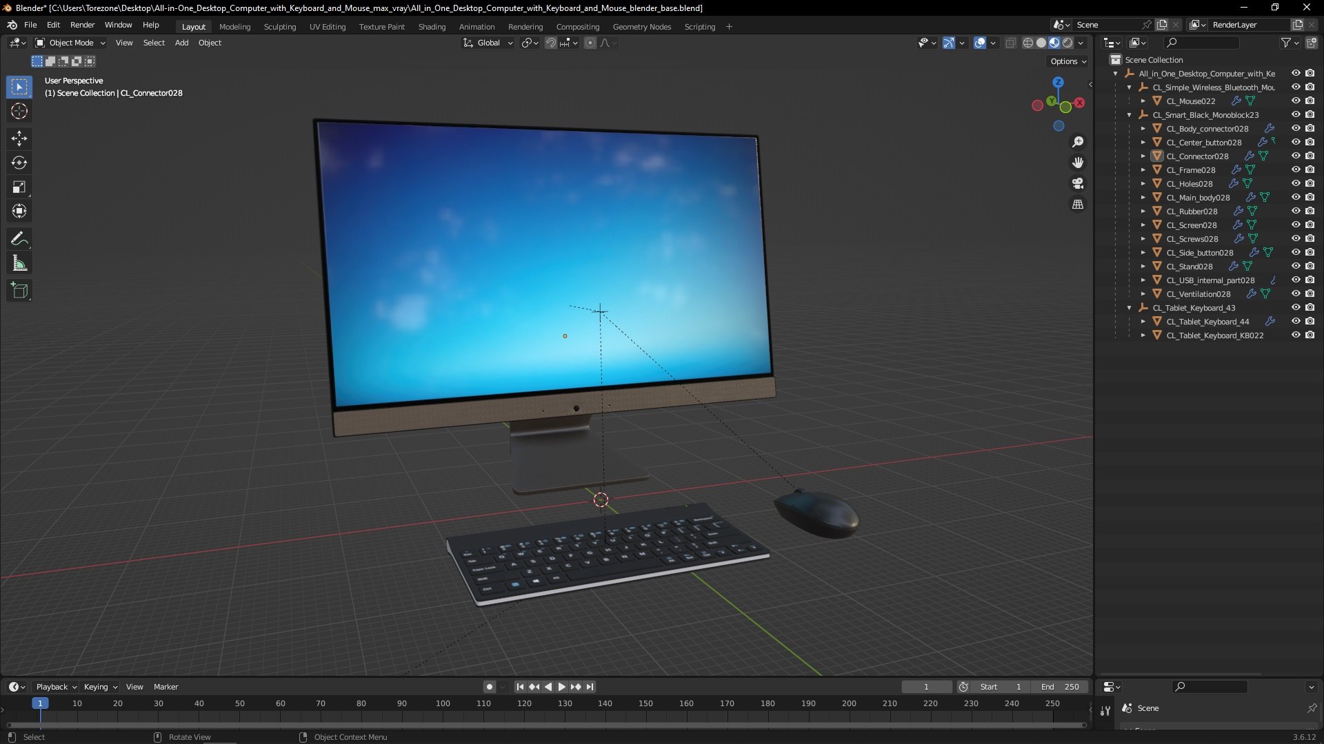 All-in-One Desktop Computer With Keyboard And Mouse 3D Model - TurboSquid 2368958