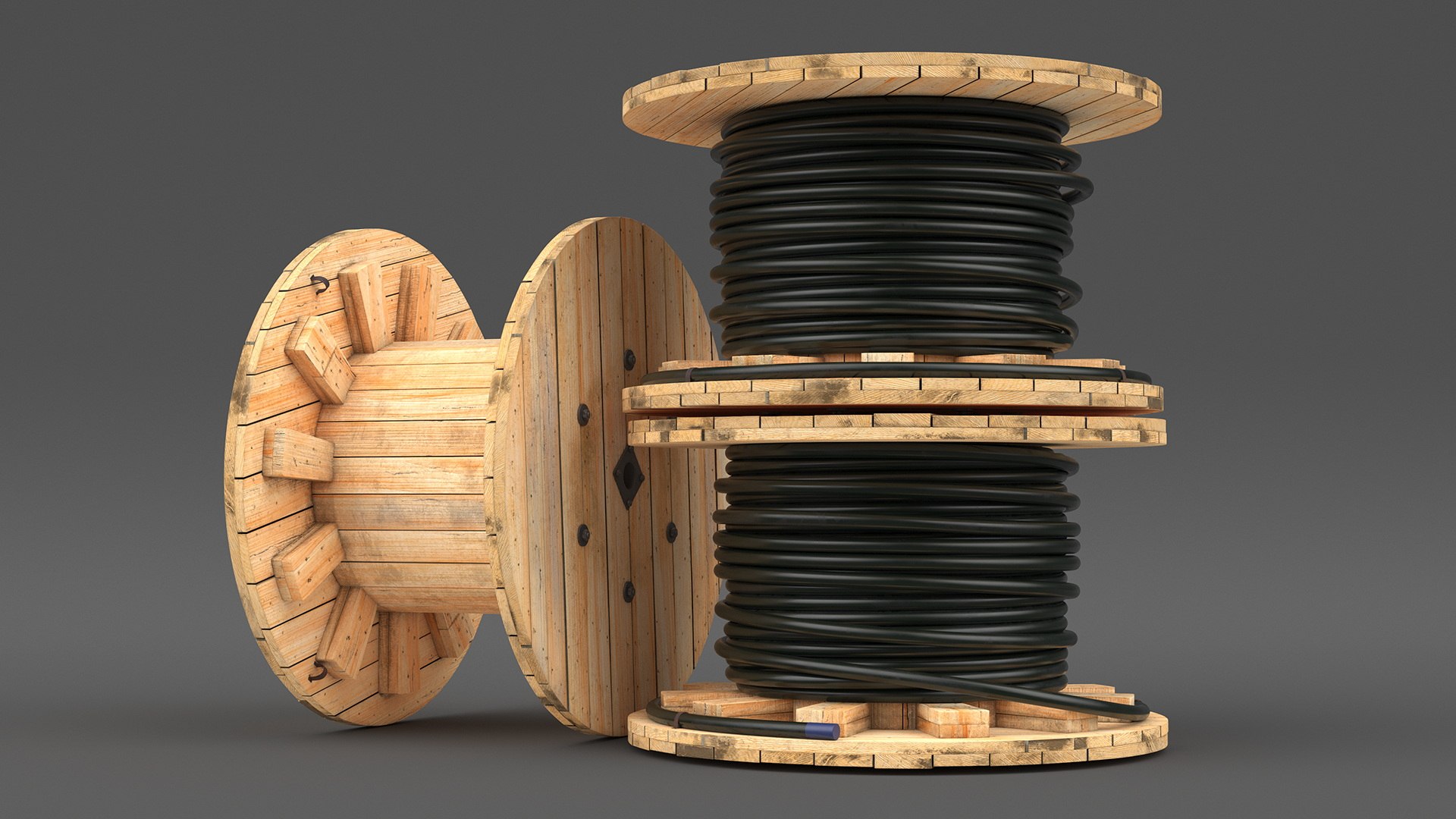 3D Stack Of Wooden Cable Reels - TurboSquid 2268811