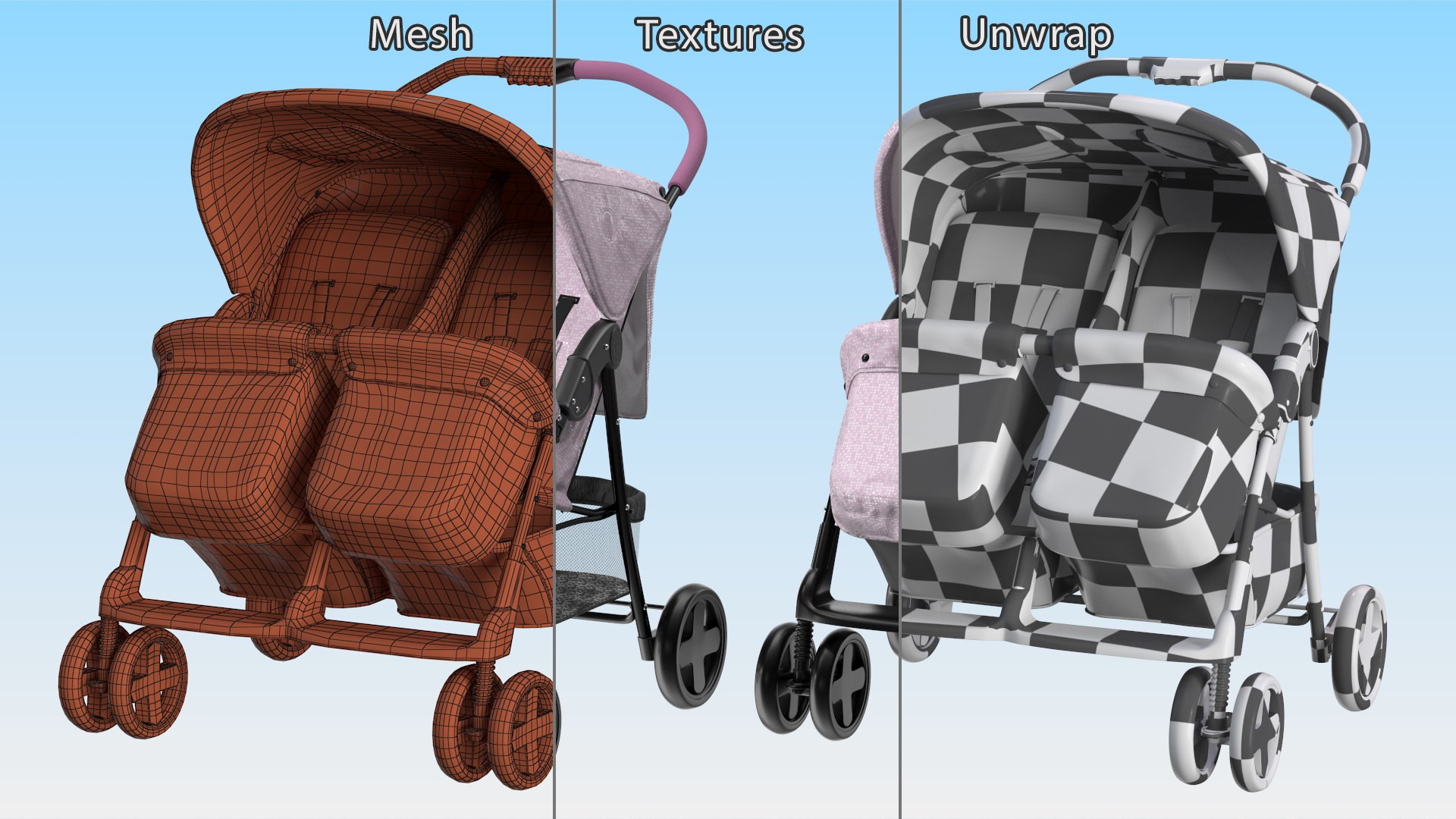 3D Baby Twin Carriage - TurboSquid 2070403