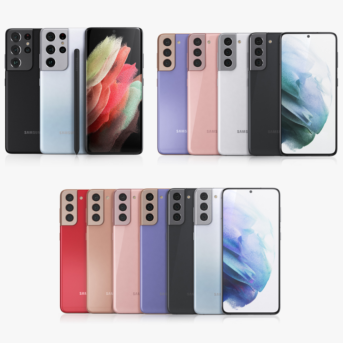 삼성 GALAXY S21 및 GALAXY S21 Plus 및 GALAXY S21 Ultra All Color 3D 모델 ...