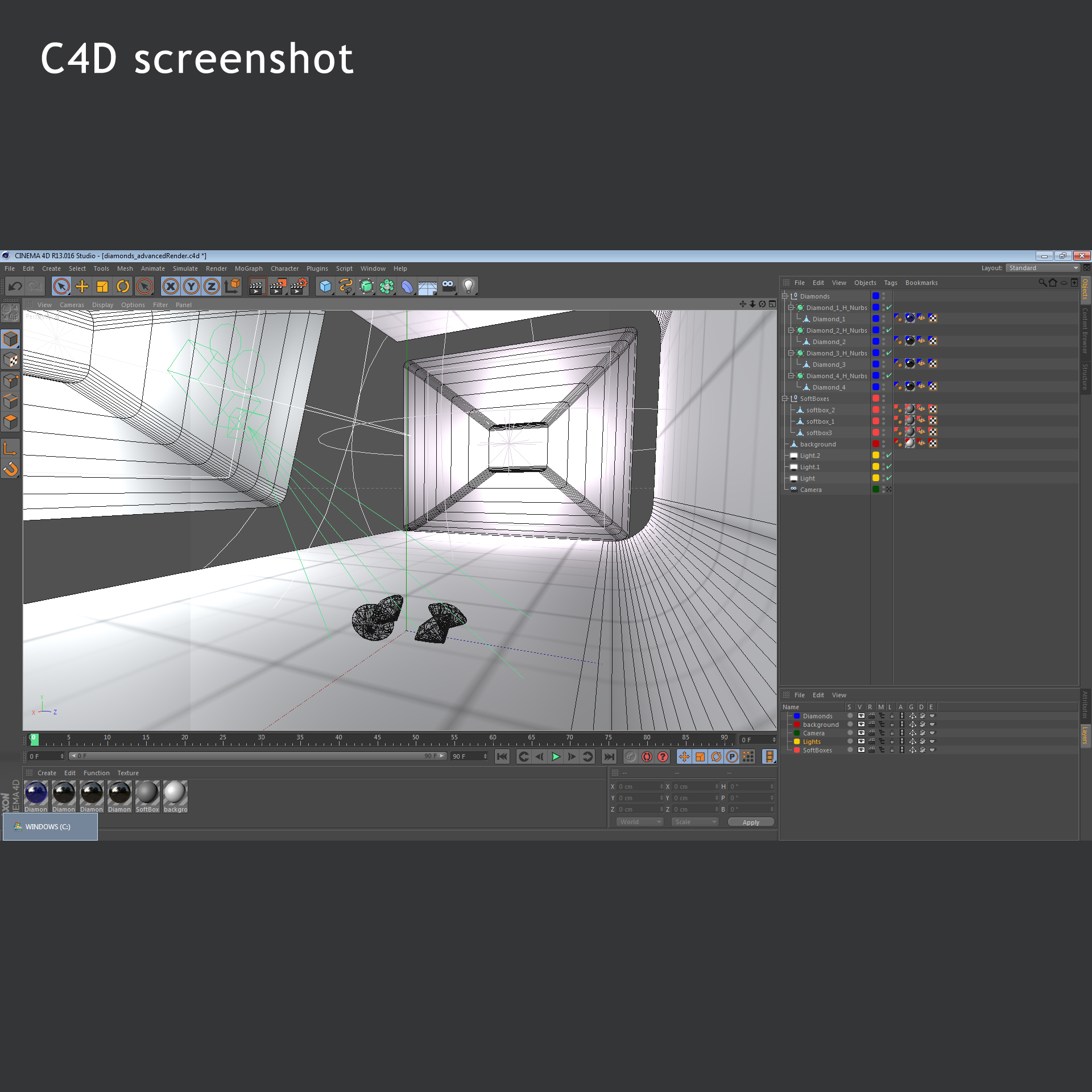 3d c4d diamonds refractions caustics