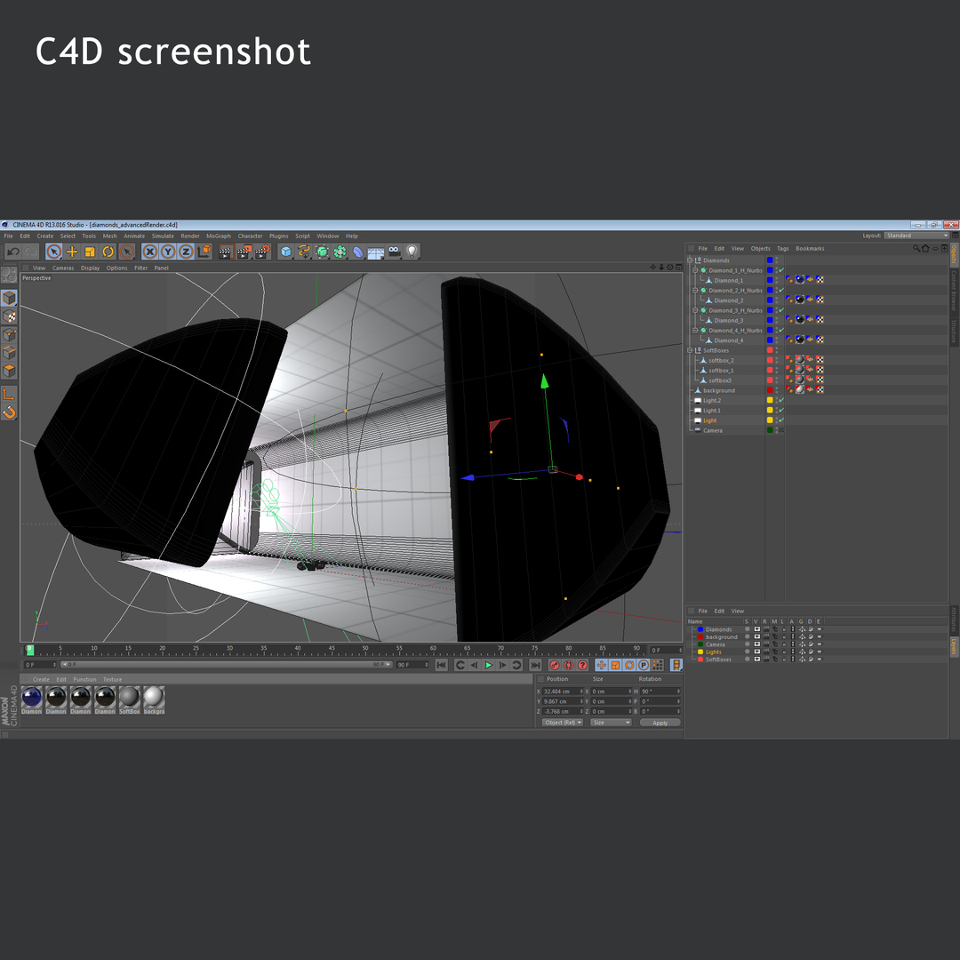 3d c4d diamonds refractions caustics
