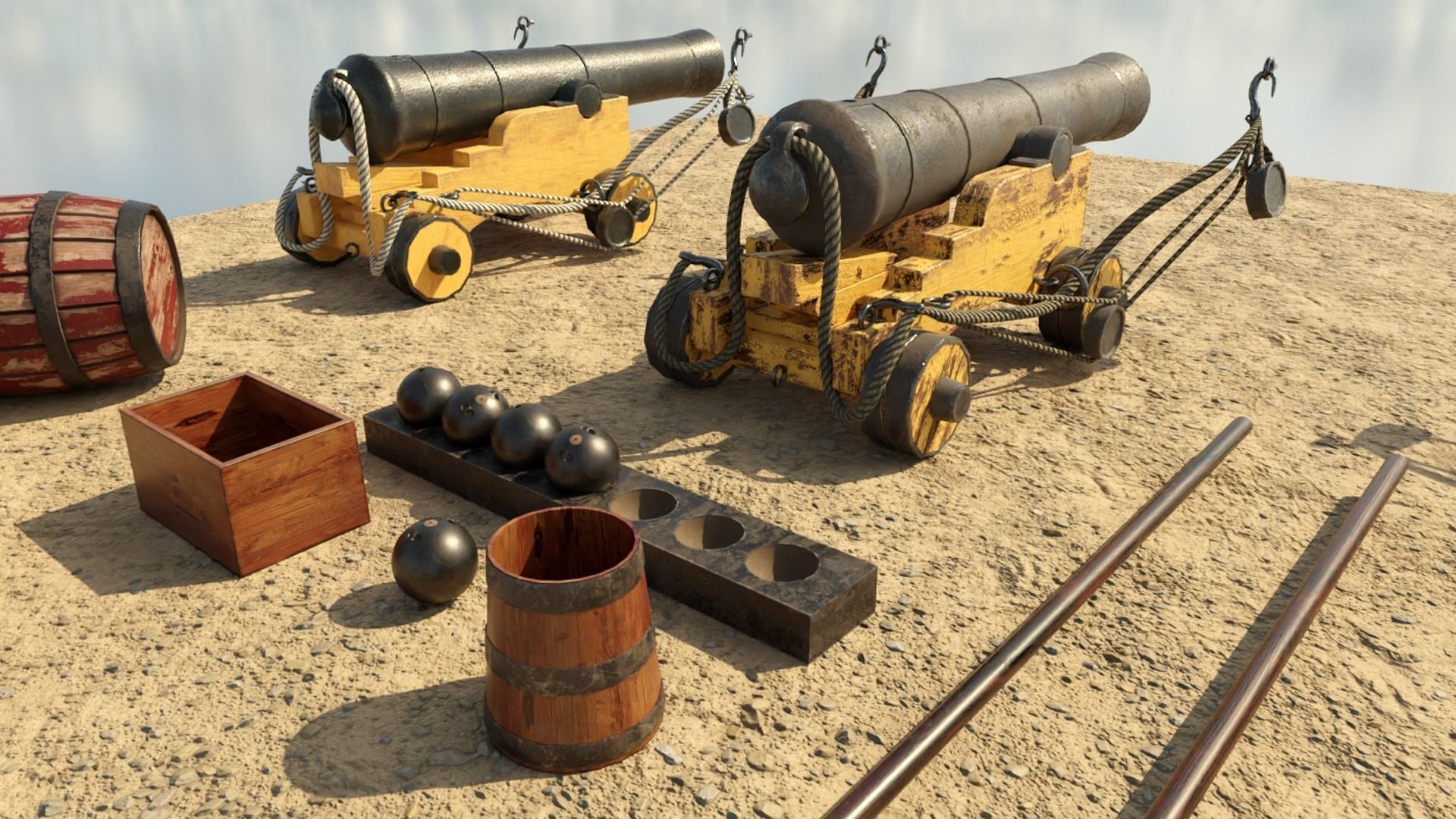 Ship cannons and props 3D model - TurboSquid 2153772