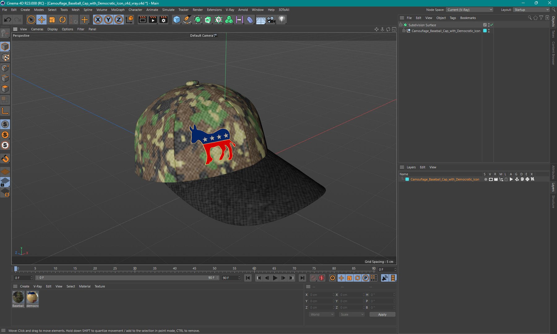 Camouflage Baseball Cap With Democratic Icon 3D Model - TurboSquid 2319399