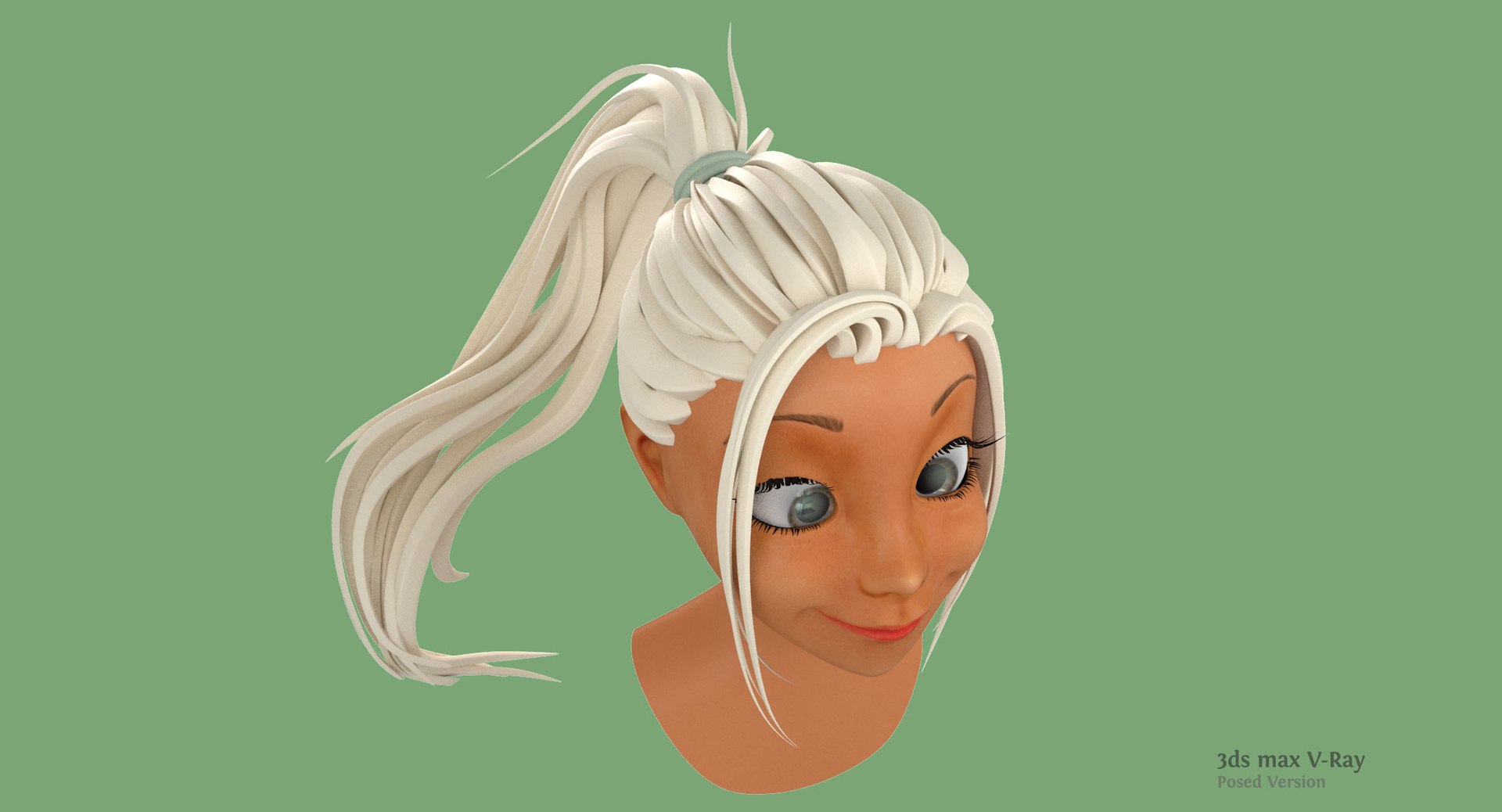 cartoon female head face 3d model