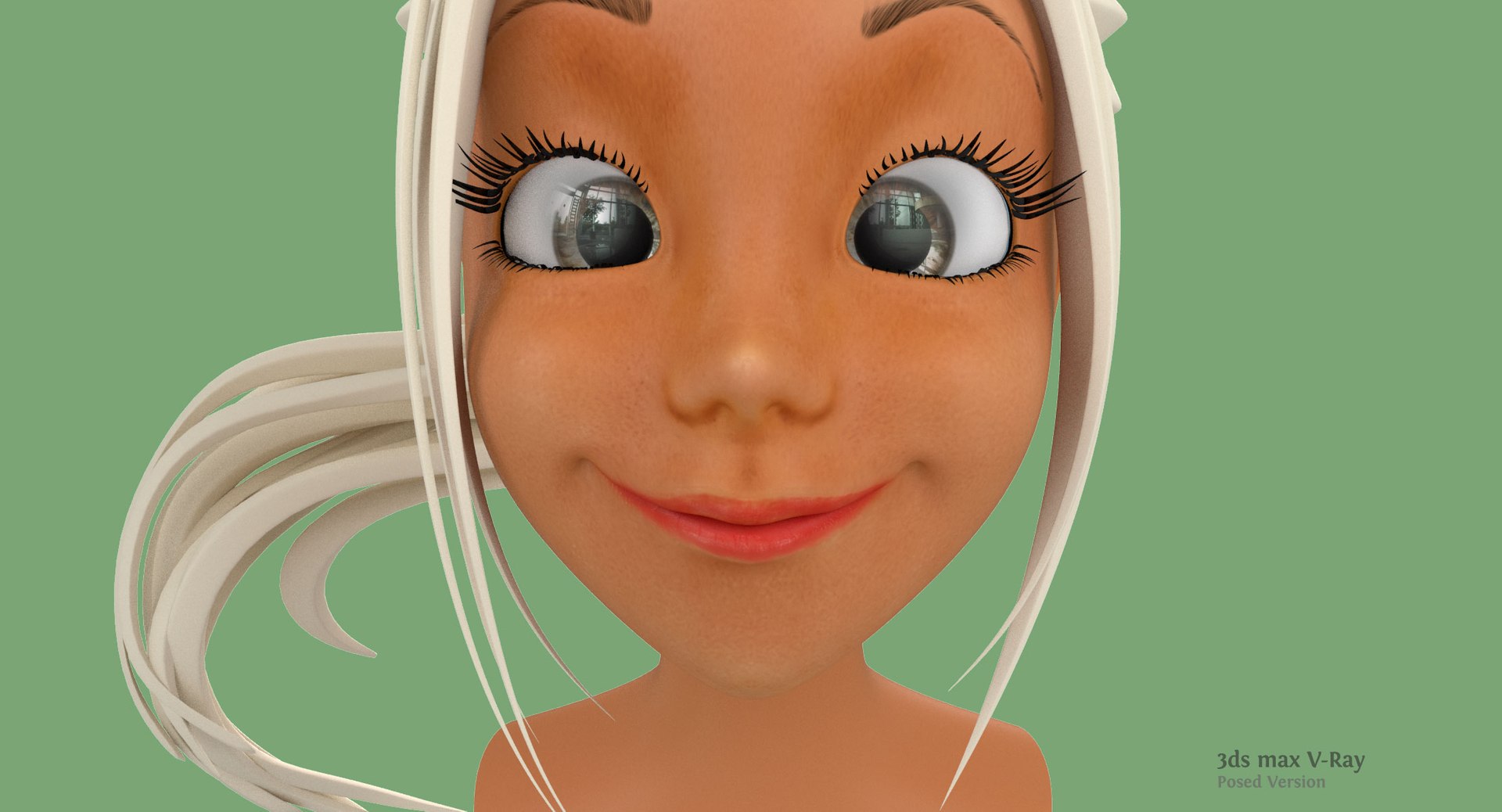 cartoon female head face 3d model