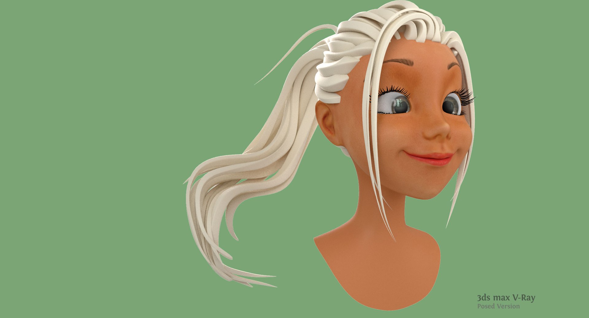 cartoon female head face 3d model