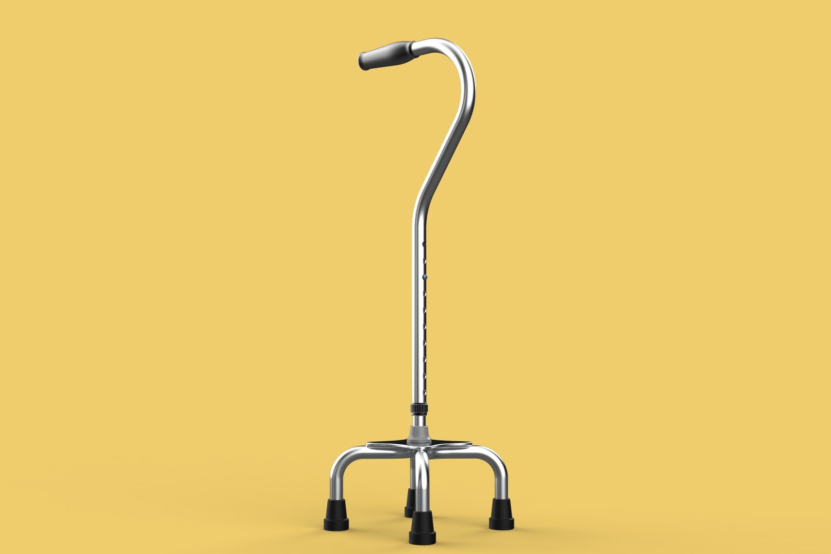 STANDARD QUADRIPOD WALKING CANE AID ELDERLY STICK POLE QUAD LEG 3D ...