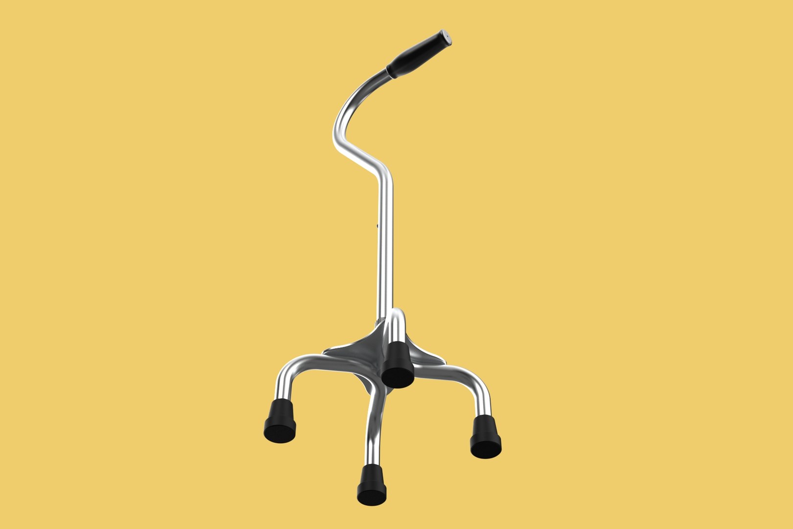 STANDARD QUADRIPOD WALKING CANE AID ELDERLY STICK POLE QUAD LEG 3D ...