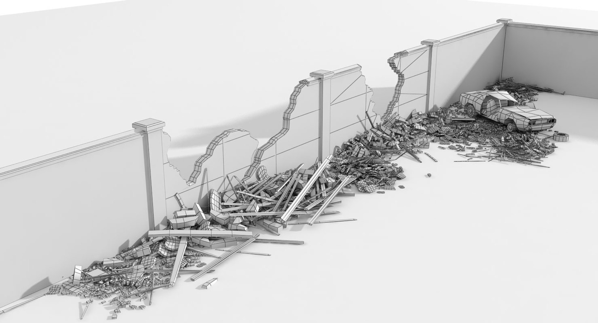 3dsmax Destroyed Wall Debris Ruined