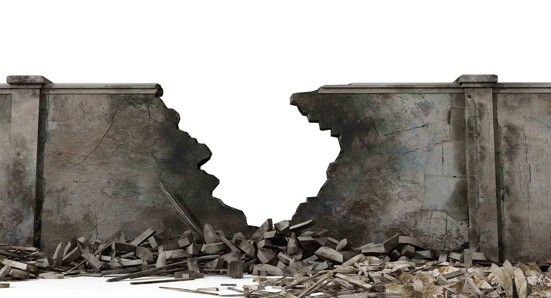 3dsmax Destroyed Wall Debris Ruined