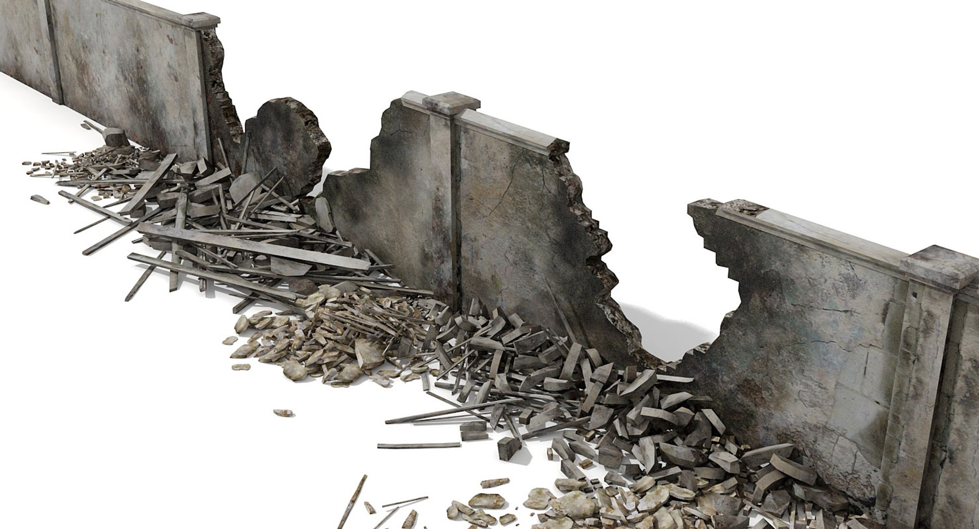 3dsmax Destroyed Wall Debris Ruined