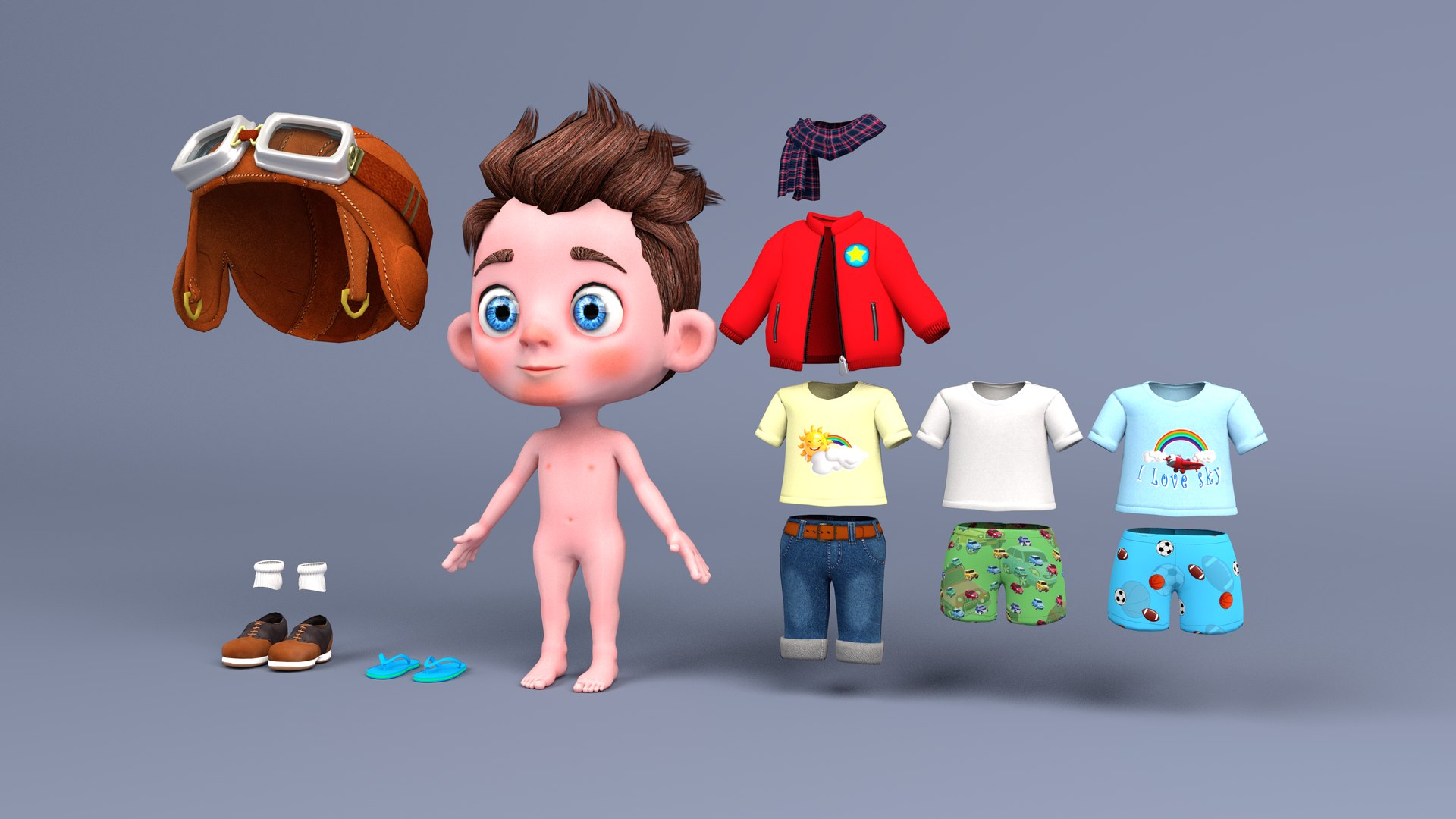 Rigged Low Poly Boy Cartoon Character With 20 Different Outfits 3D ...