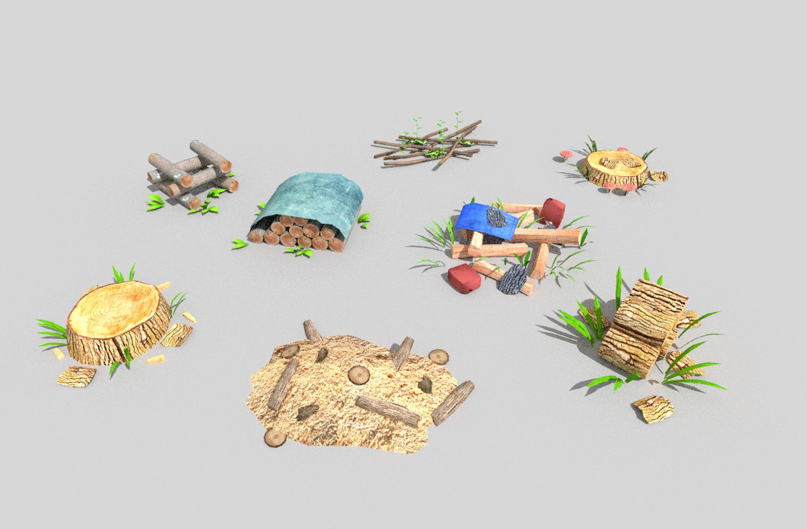 3d Pack 8 Forest Decorations Model
