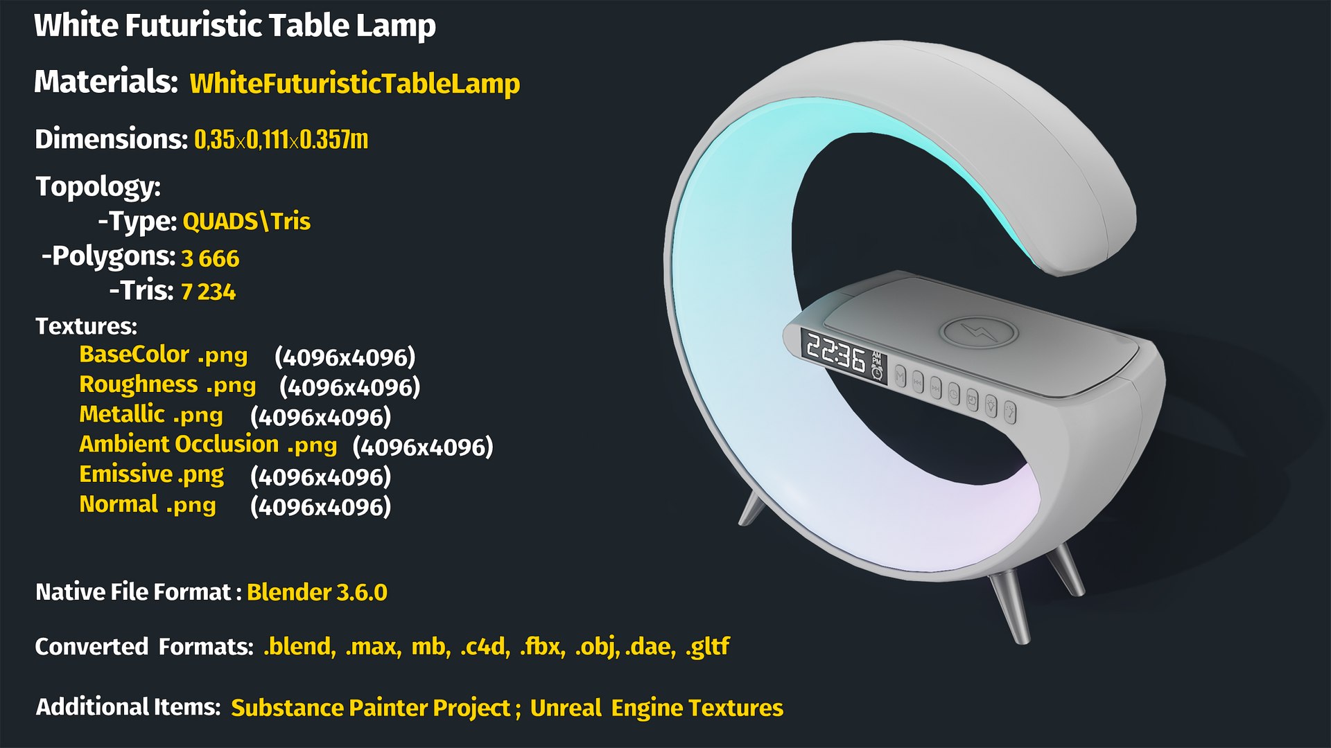3D White Futuristic Table Lamp - TurboSquid 2111204