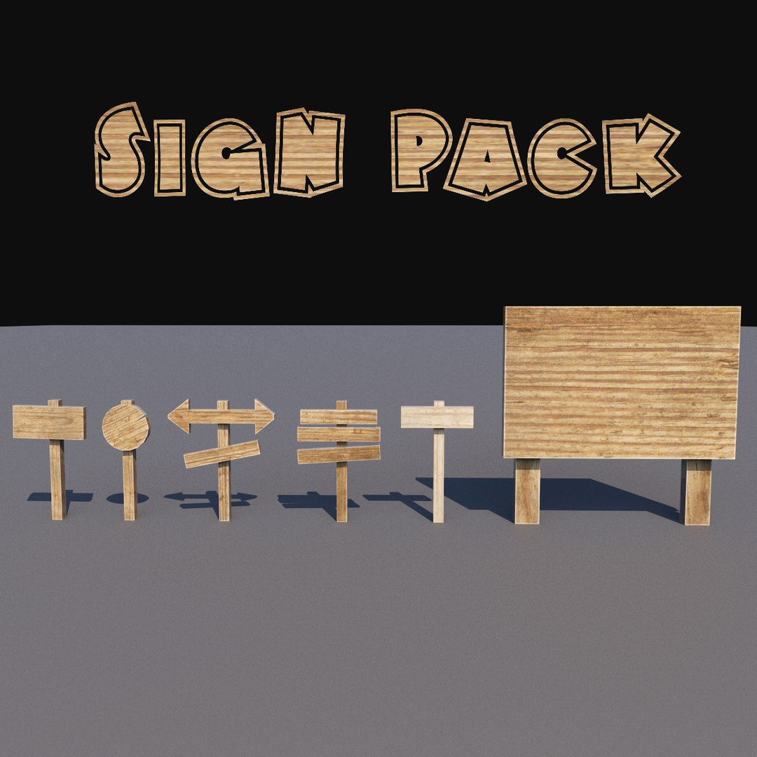 3D Cartoon Wood Sign Pack Model - TurboSquid 1325362