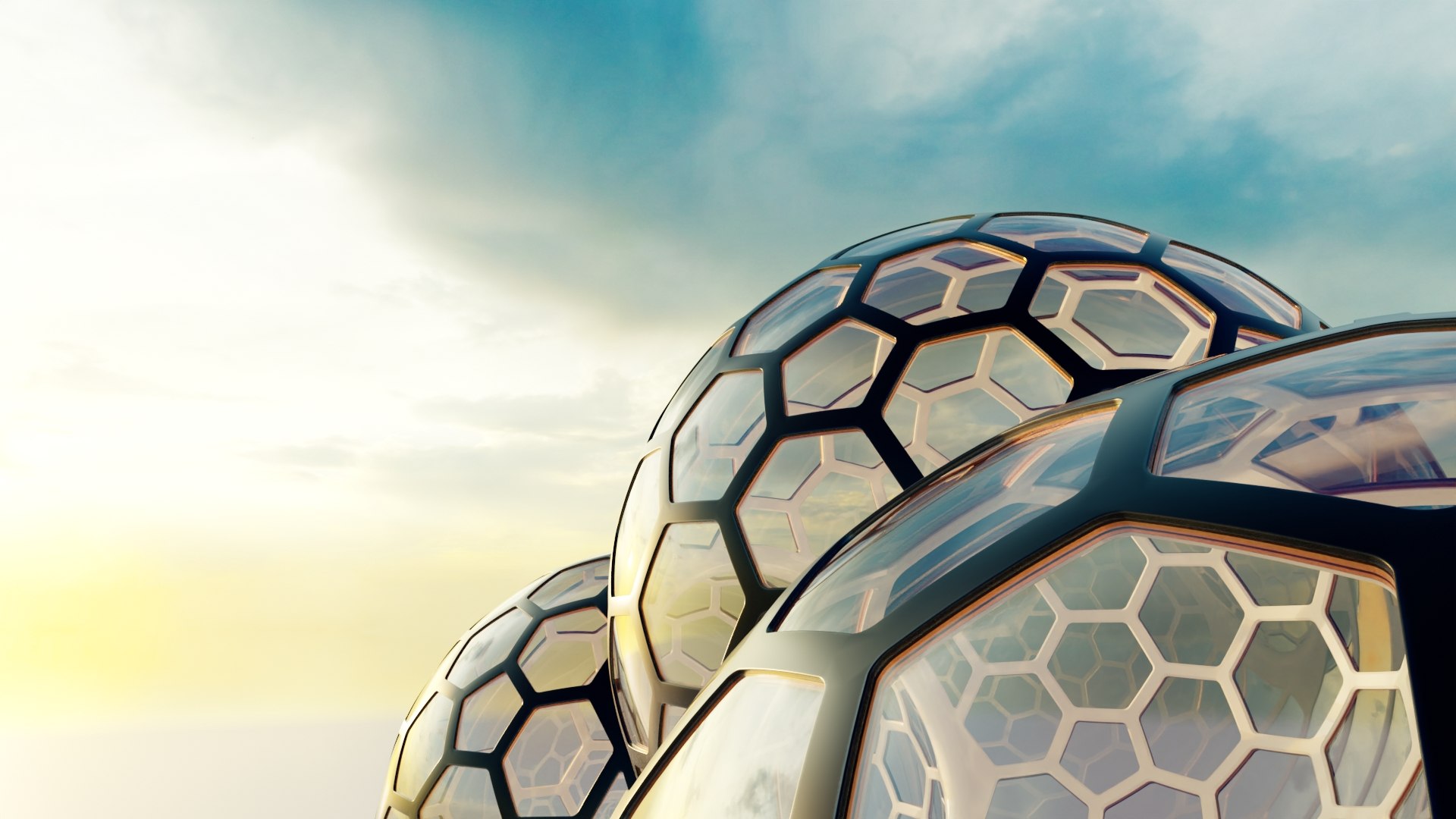 3D Sci-Fi 3 Fused Glass Hexagon Sci Fi Spherical Domes Model ...