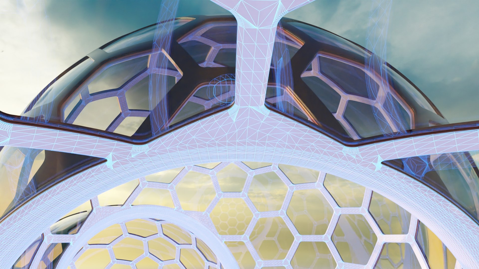 3D Sci-Fi 3 Fused Glass Hexagon Sci Fi Spherical Domes Model ...