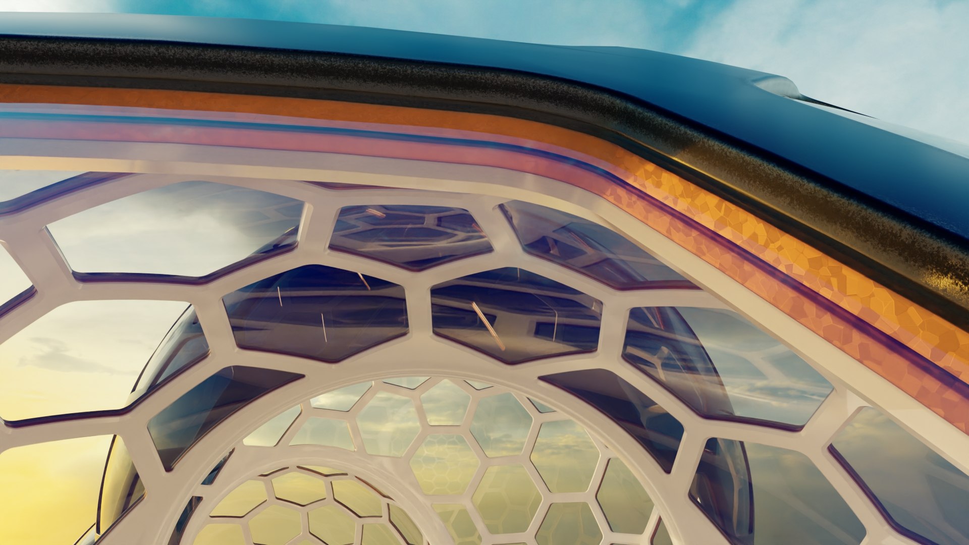 3D Sci-Fi 3 Fused Glass Hexagon Sci Fi Spherical Domes Model ...