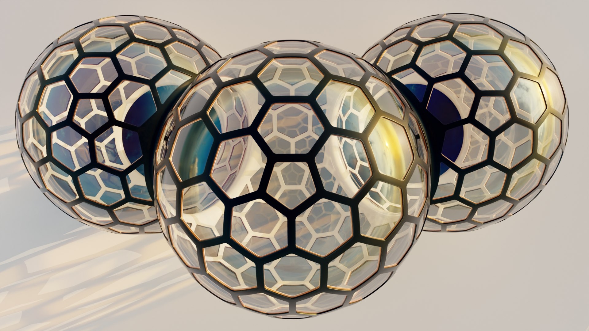 3D Sci-Fi 3 Fused Glass Hexagon Sci Fi Spherical Domes Model ...
