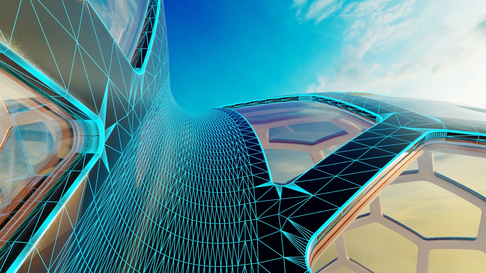 3D Sci-Fi 3 Fused Glass Hexagon Sci Fi Spherical Domes Model ...