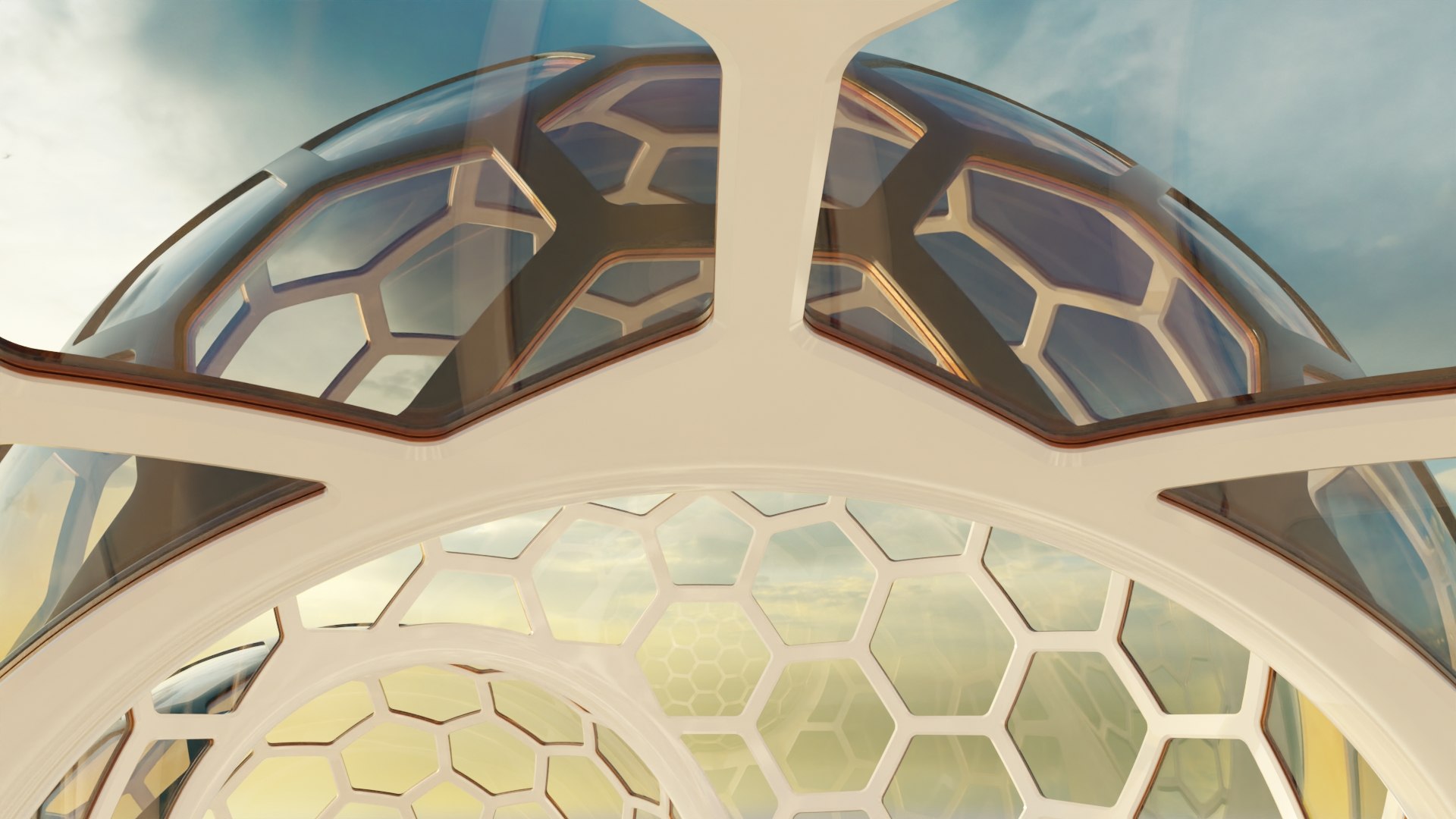 3D Sci-Fi 3 Fused Glass Hexagon Sci Fi Spherical Domes Model ...