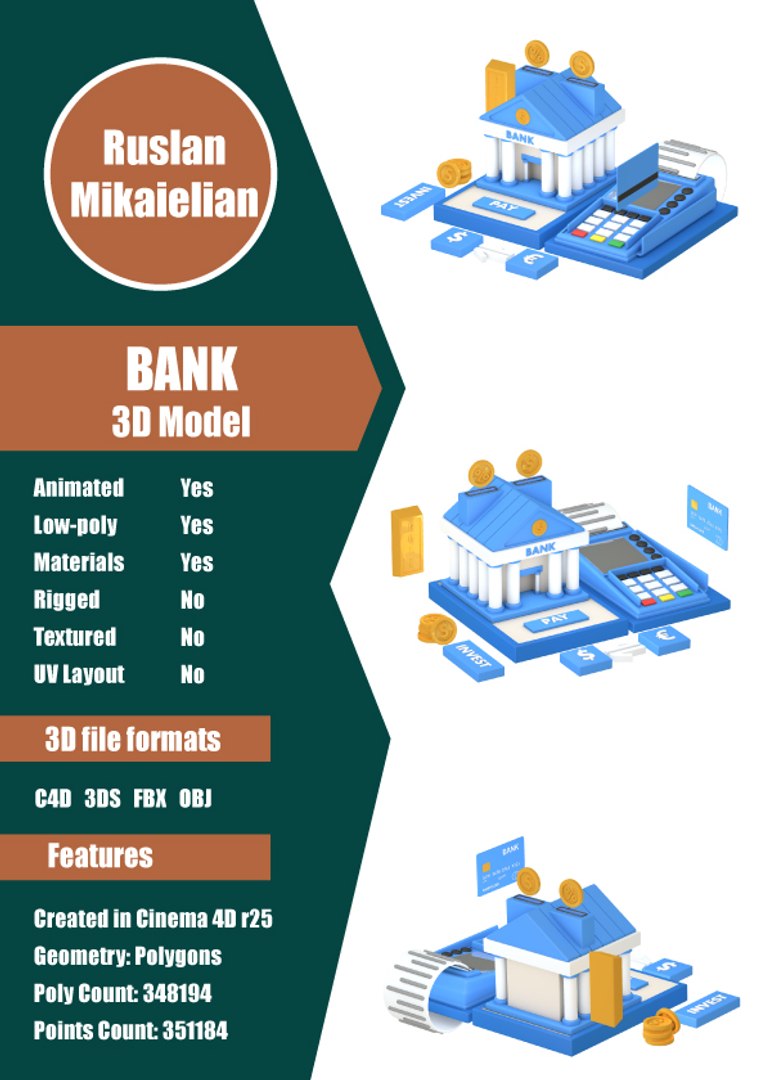 Bank Terminal Finance Low Poly Animated 3D Model - TurboSquid 1910434