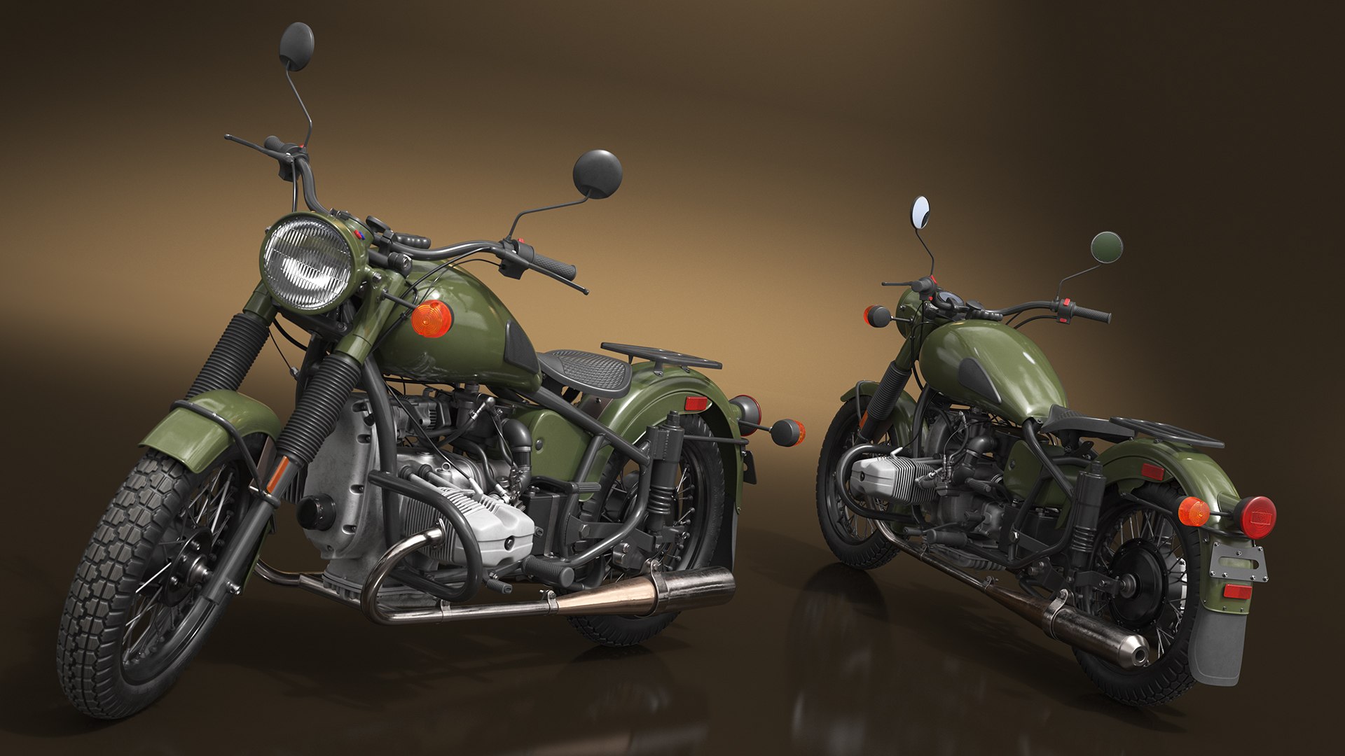 Classic Retro Motorcycle Green Rigged For Cinema 4D 3D Model ...