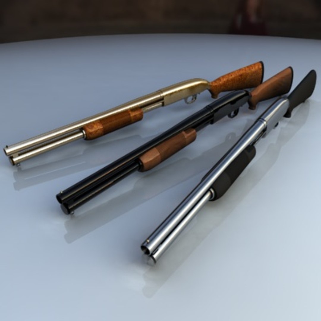 shotgun gold chrome 3d model
