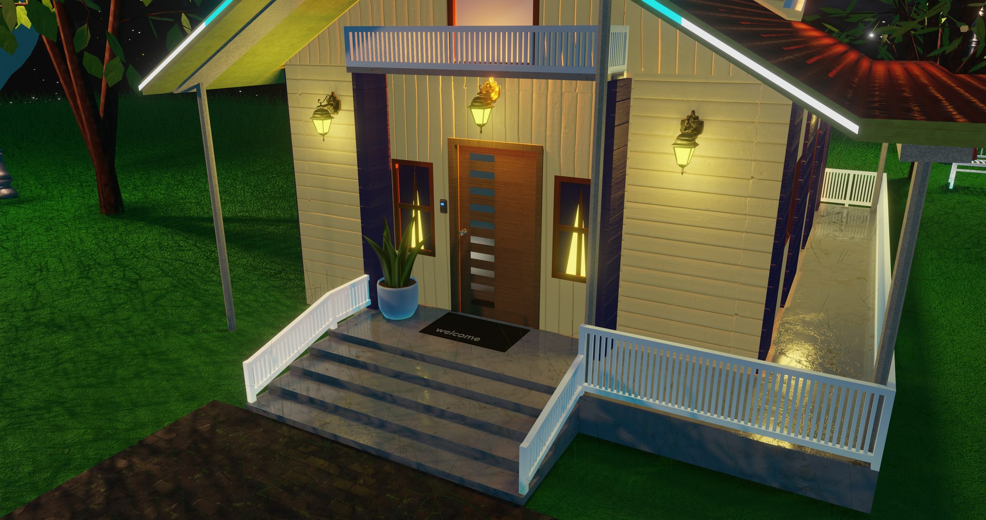 House At Night With A Starry Sky Landscape 3D Model - TurboSquid 2050587