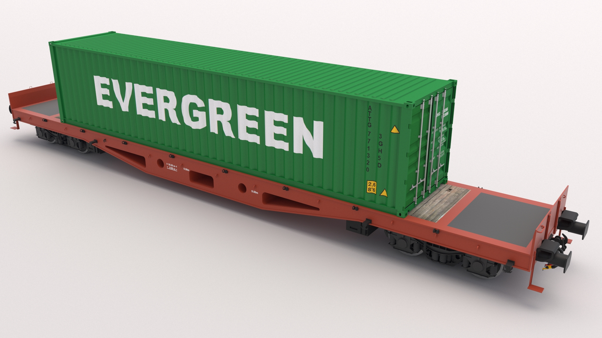 Flat Rail Car Evergreen Shipping Container model - TurboSquid 1735182