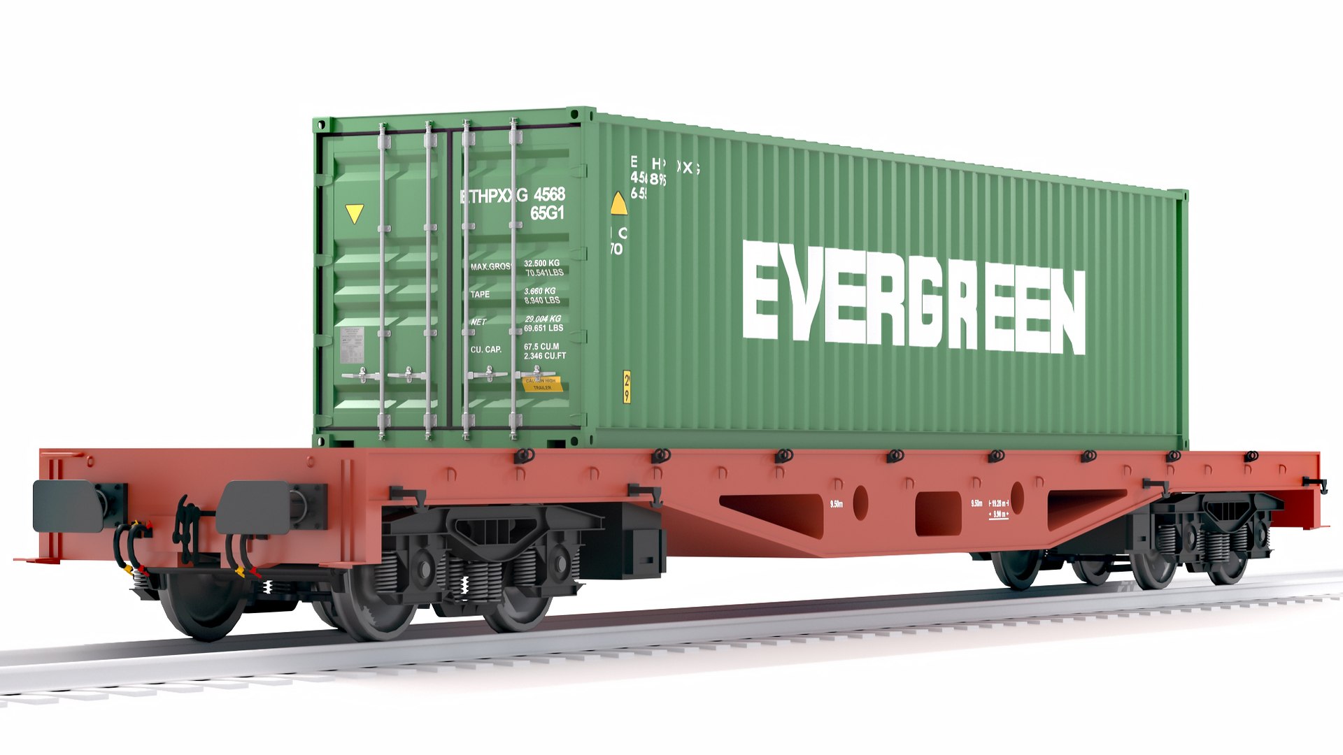 Flat Rail Car Evergreen Shipping Container Model - TurboSquid 1735182