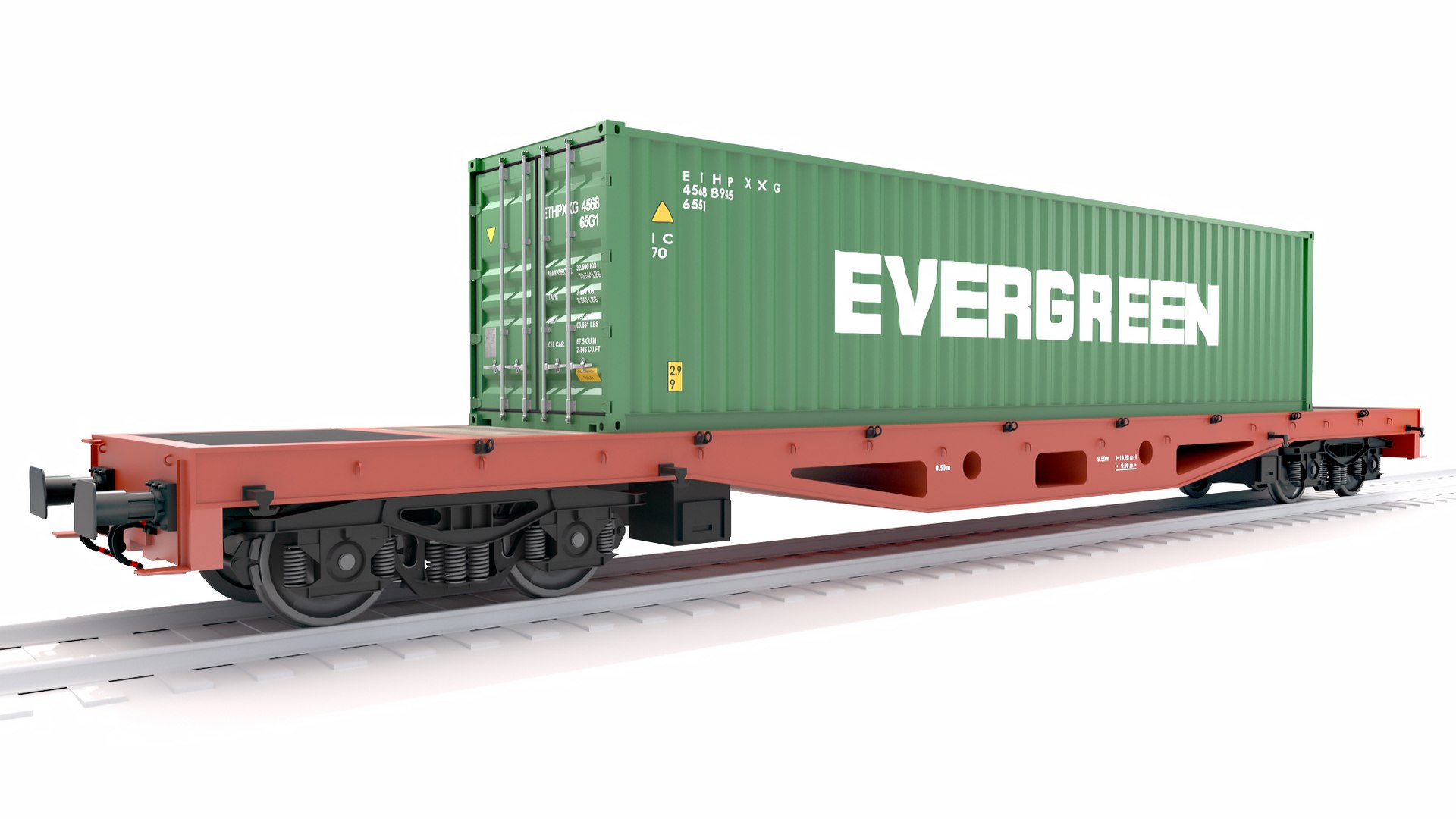 Flat Rail Car Evergreen Shipping Container Model - TurboSquid 1735182