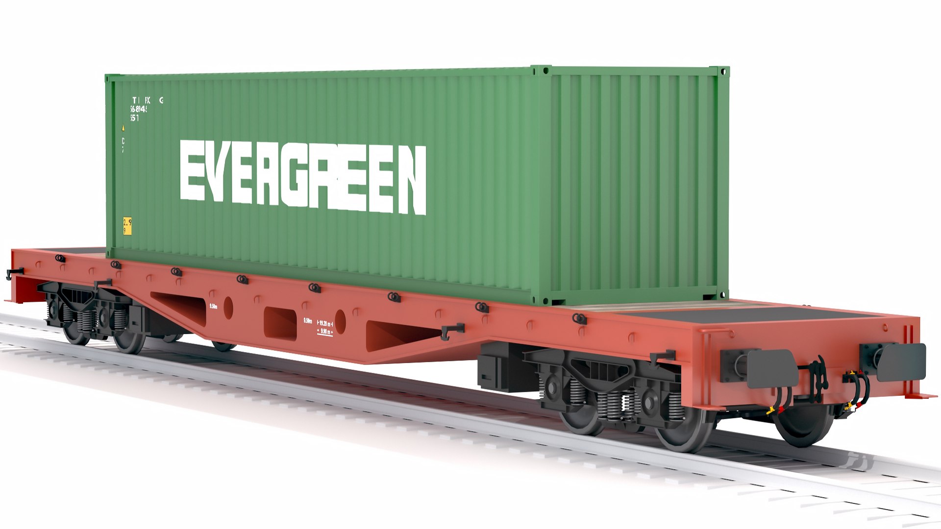 Flat Rail Car Evergreen Shipping Container Model - TurboSquid 1735182