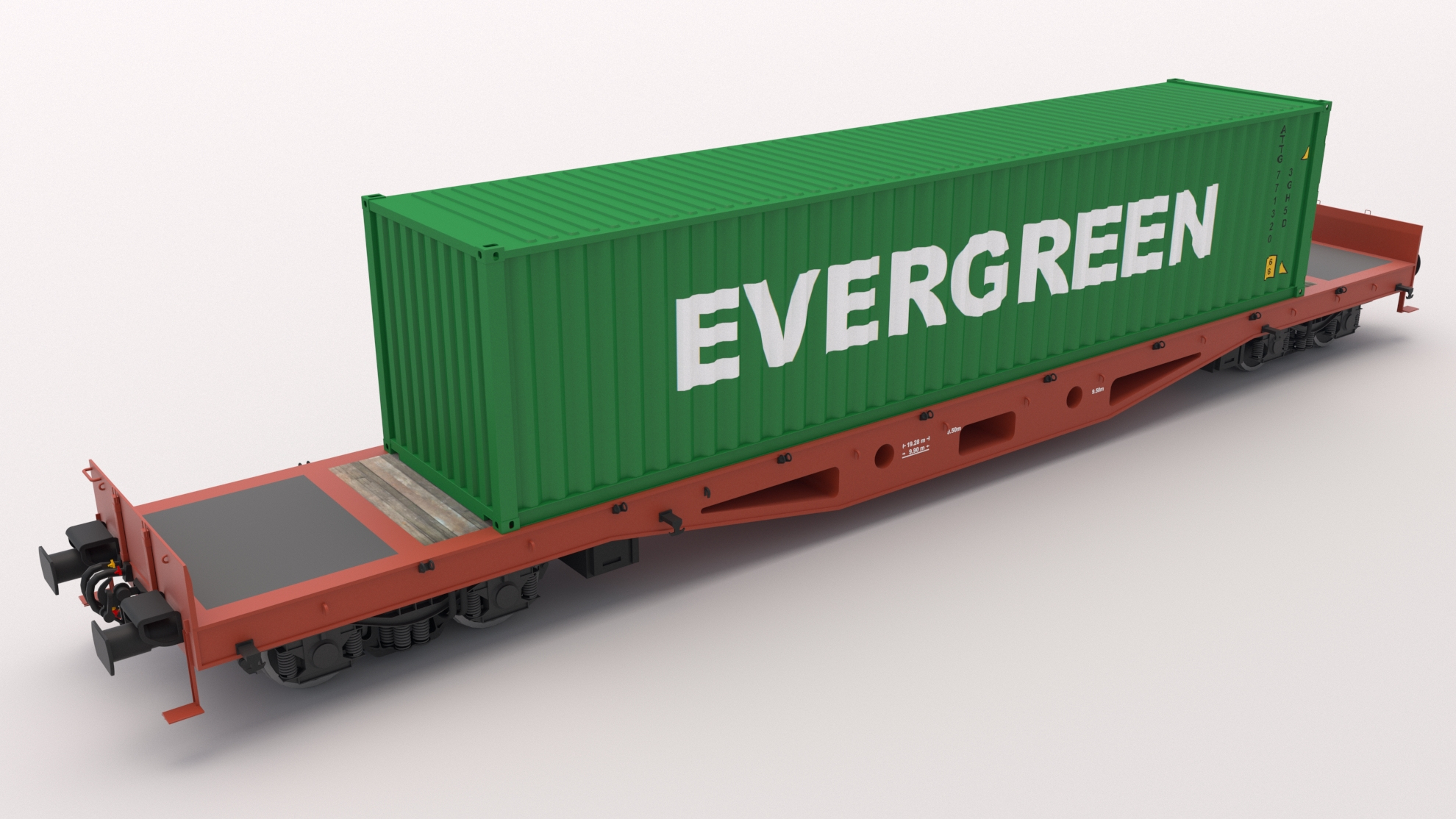 Flat Rail Car Evergreen Shipping Container model - TurboSquid 1735182