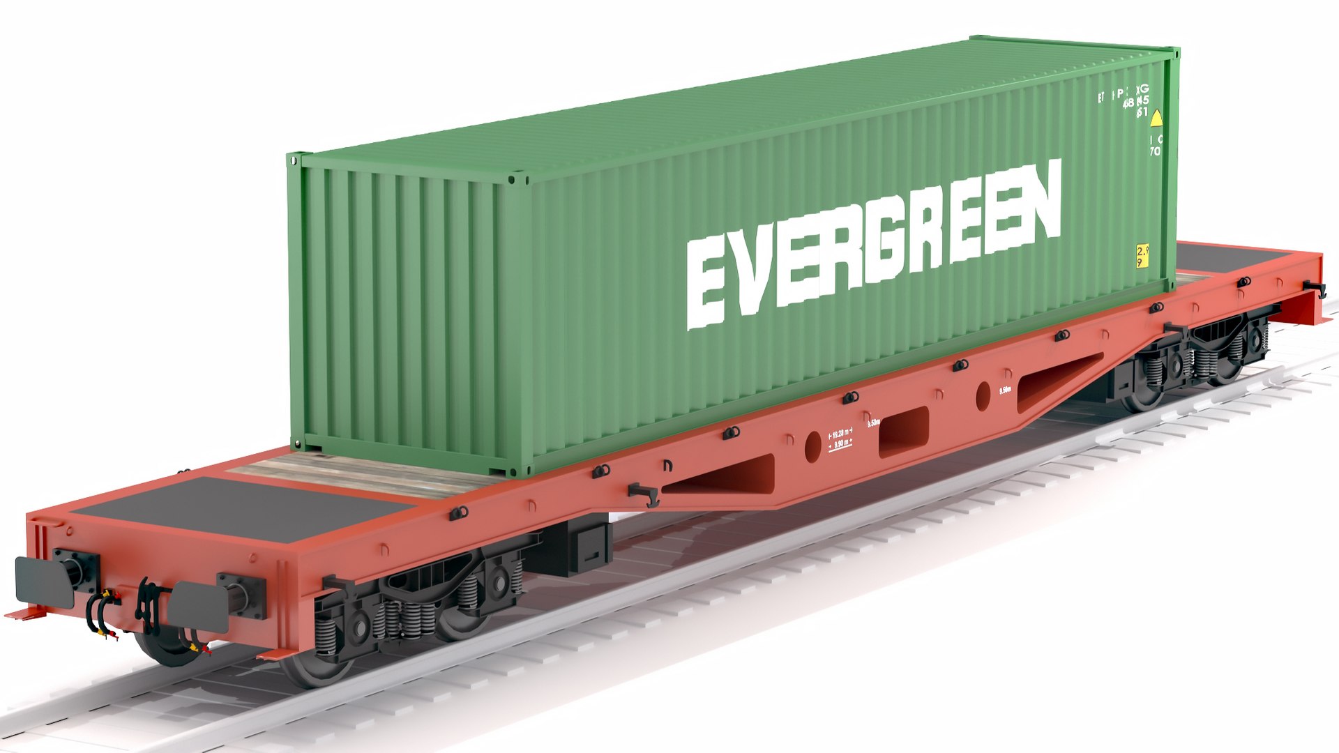 Flat Rail Car Evergreen Shipping Container Model - TurboSquid 1735182