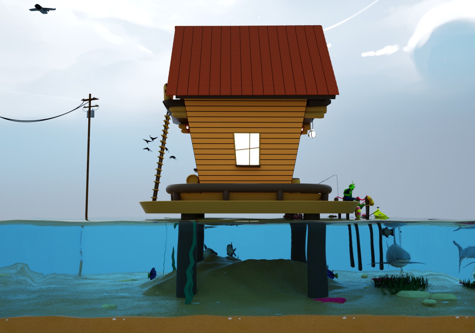 Cartoon Fish House 3D Model - TurboSquid 1877886