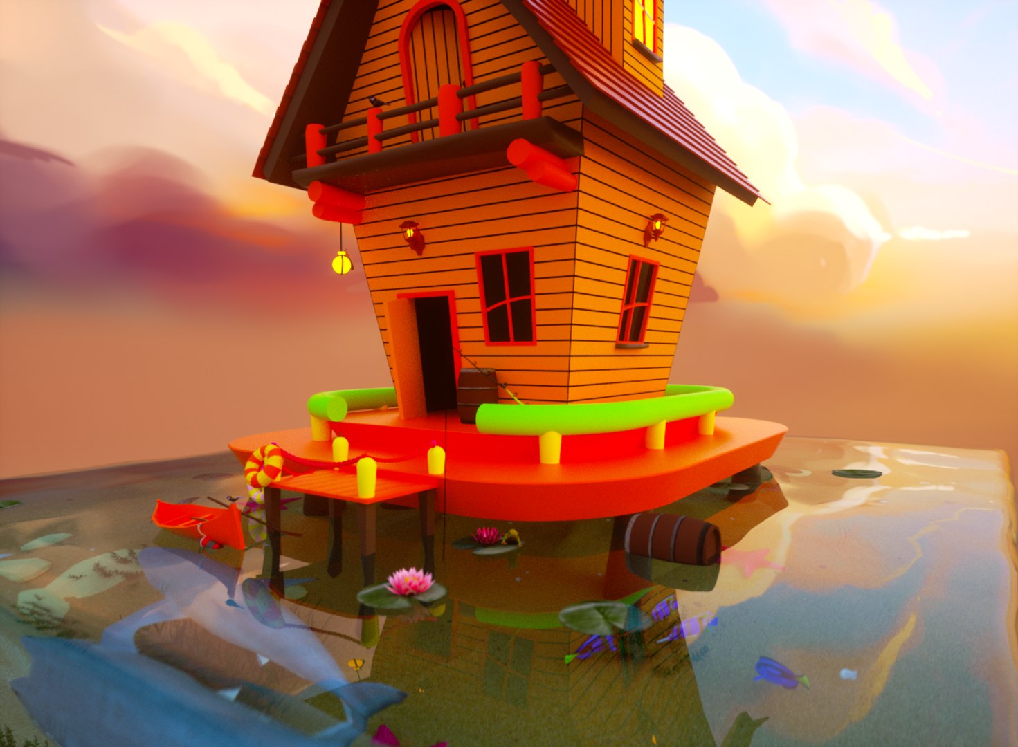 Cartoon Fish House 3D Model - TurboSquid 1877886