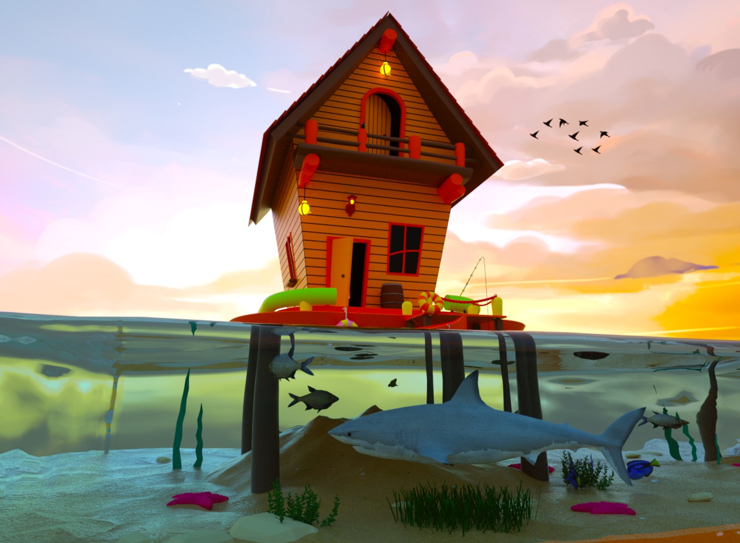 Cartoon Fish House 3D Model - TurboSquid 1877886