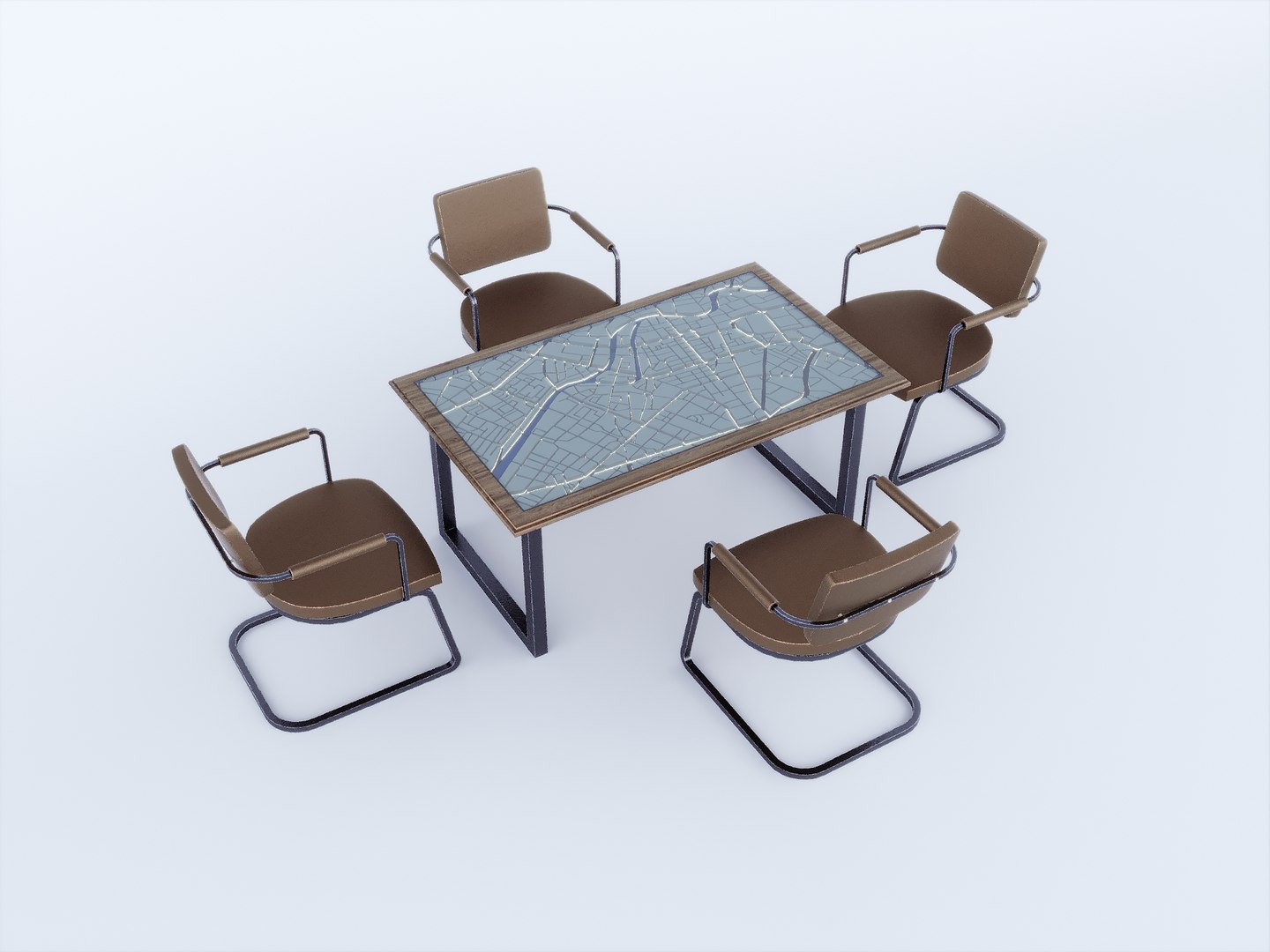 Furniture Office Table With Map 3D Model - TurboSquid 2078570