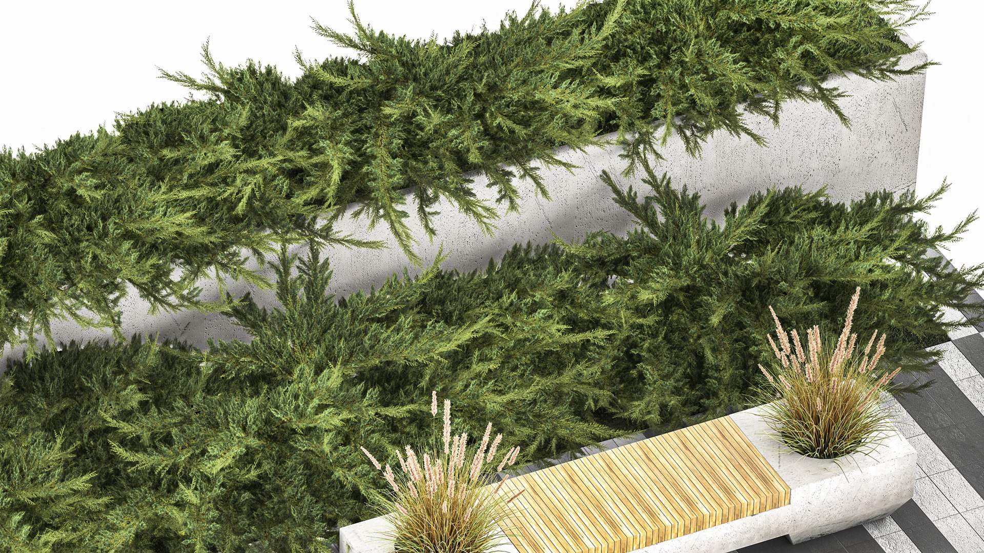 3D Cypress And Juniper With A Bench For An Park 1167 - TurboSquid 2006095