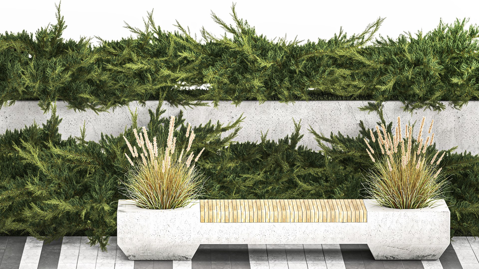 3D Cypress And Juniper With A Bench For An Park 1167 - TurboSquid 2006095