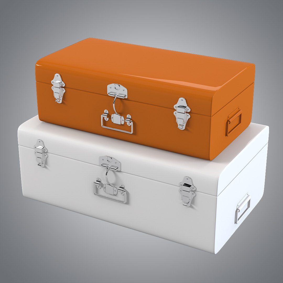 3d model of sleek metal trunk set