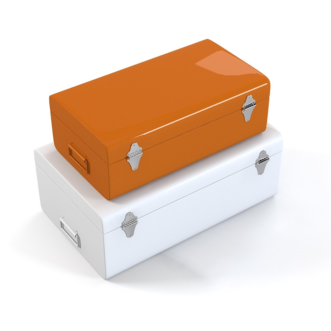 3d model of sleek metal trunk set