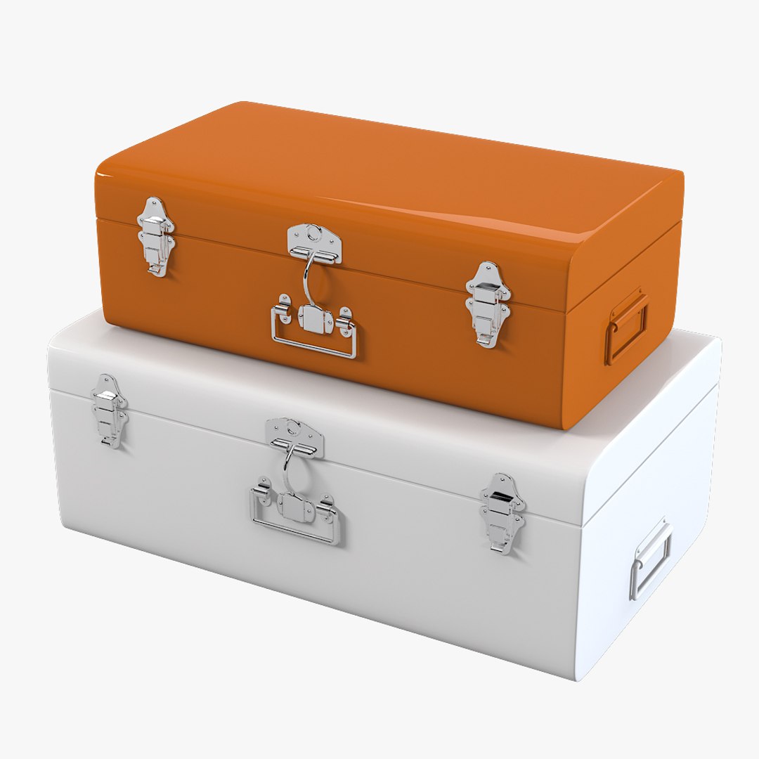 3d model of sleek metal trunk set