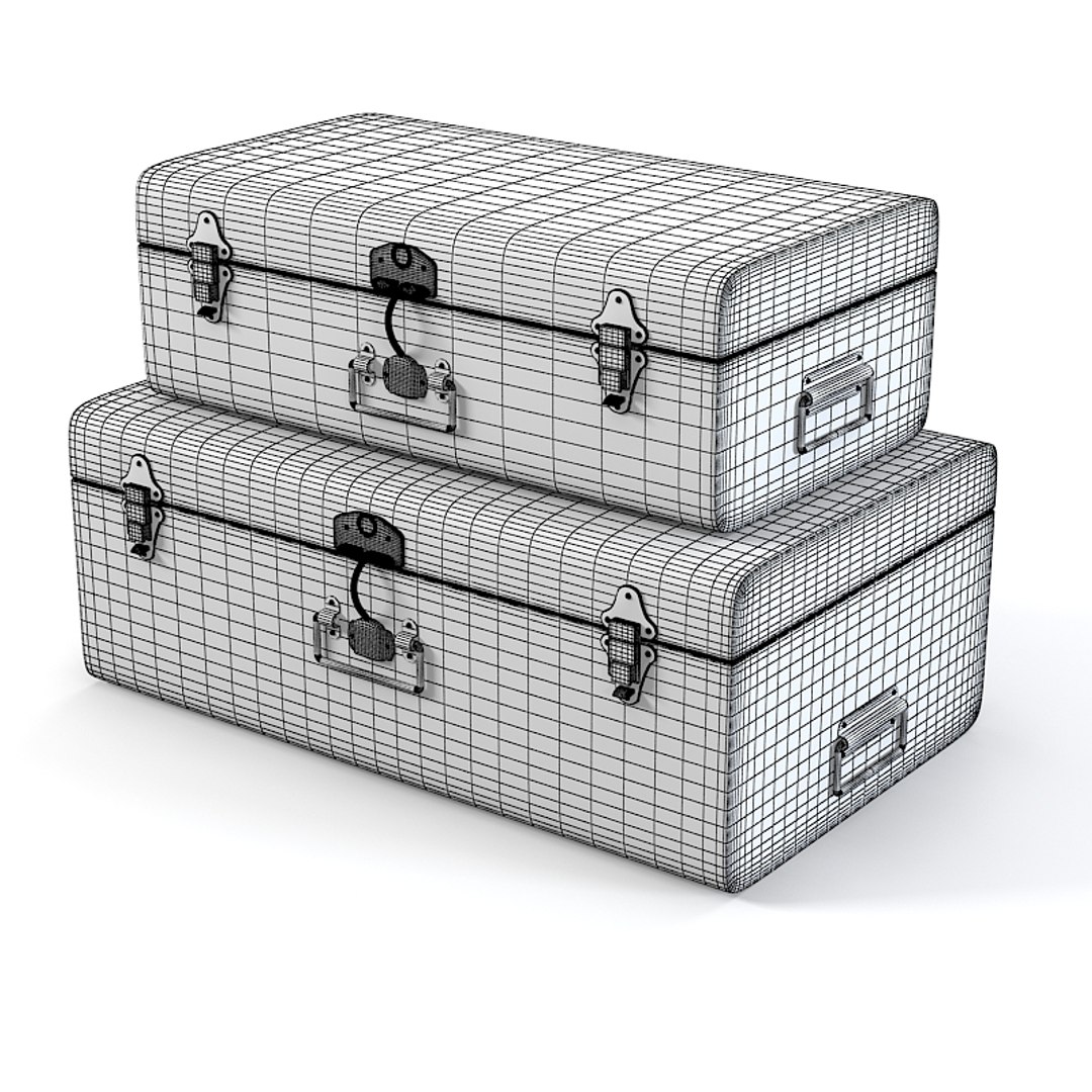 3d model of sleek metal trunk set