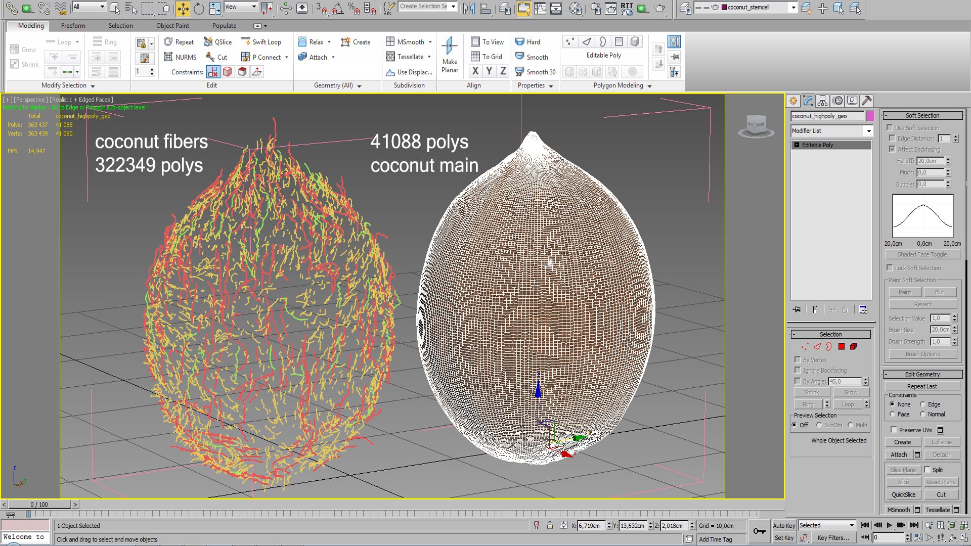 3D Coconut PBR With Fibers Scan Retopo 3D - TurboSquid 2390462