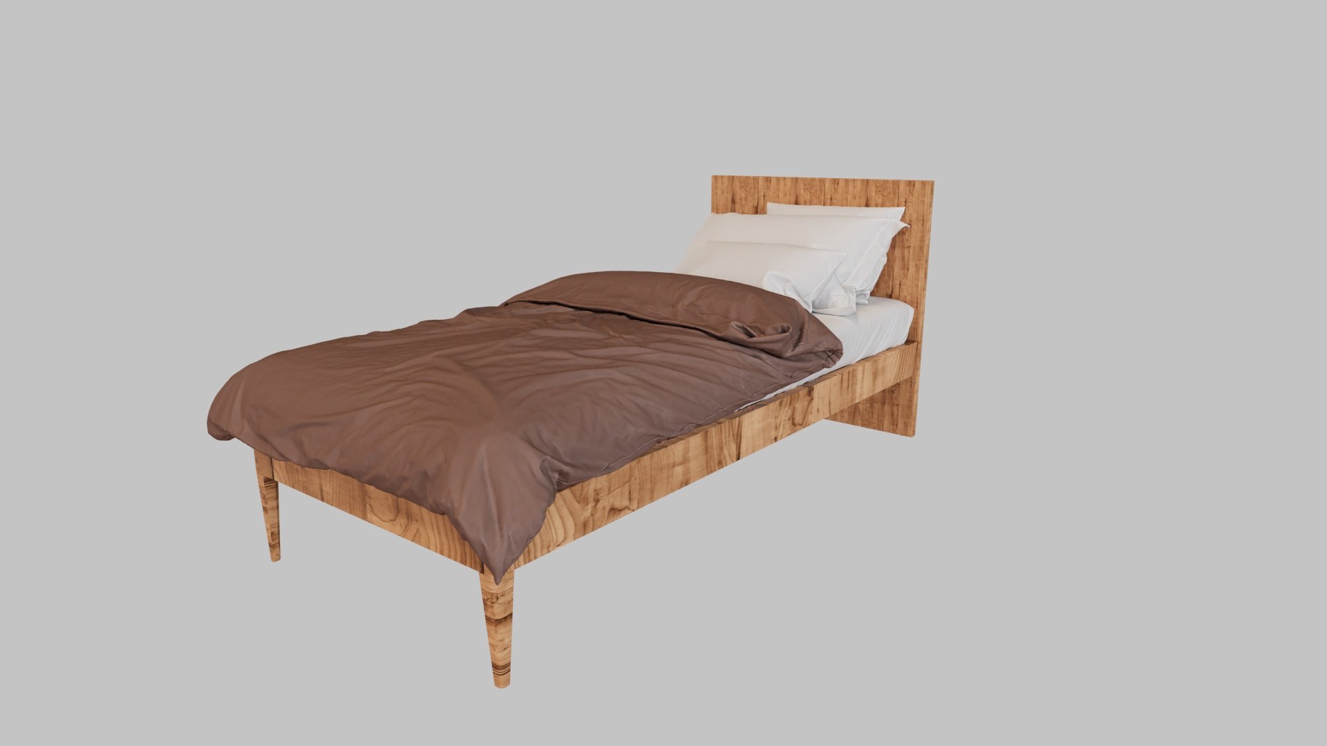 Wooden Bed 3D Model Interior Archviz Ready FBX OBJ Blender 3D ...