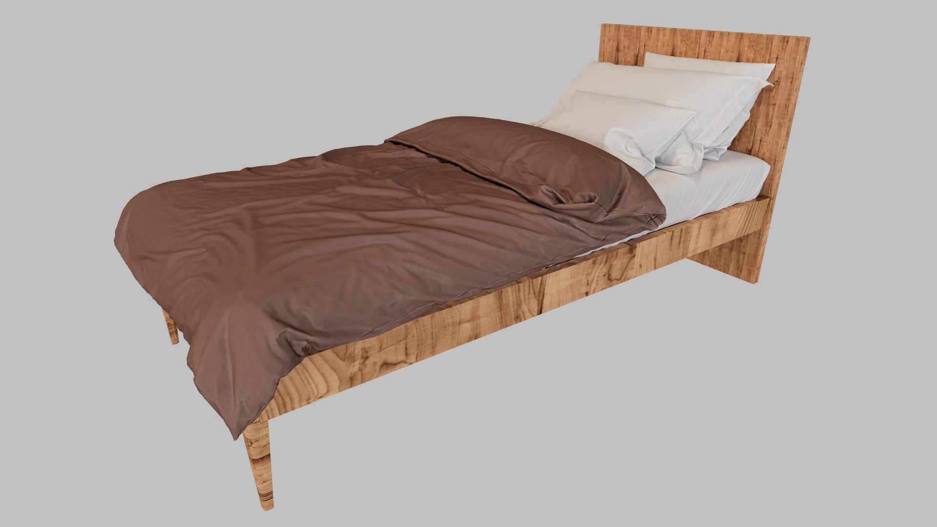 Wooden Bed 3D Model Interior Archviz Ready FBX OBJ Blender 3D ...