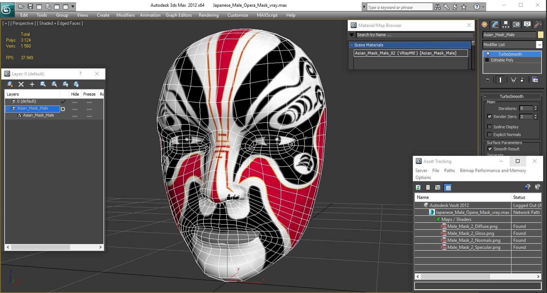 3D japanese male opera mask - TurboSquid 1303273